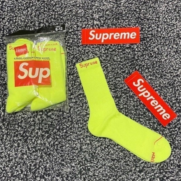 Supreme | Underwear & Socks | Supreme Socks Yellow Red Box Logo Sticker ...